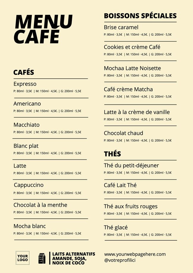 Modèles gratuits de menus de café à imprimer