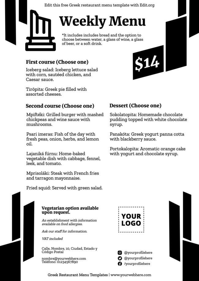 Customize Greek Menu Templates Online