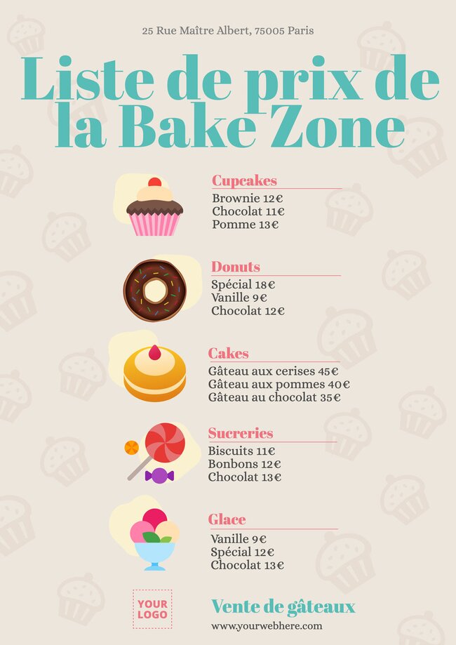 Modèles d'affiches de vente de pâtisseries en ligne