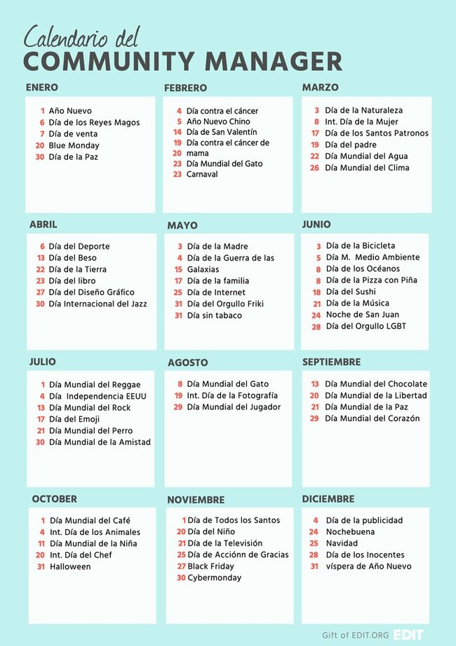 Calendario de Community Manager para 2024