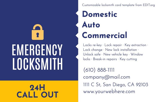 Templates for Locksmith business cards, ads, and coupons
