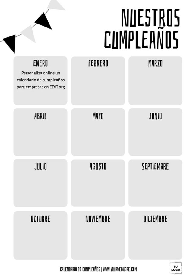 Plantillas de Calendario de Cumpleaños para editar