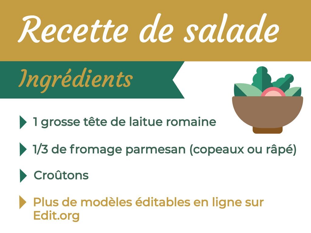 Modèles éditables pour recettes de cuisine