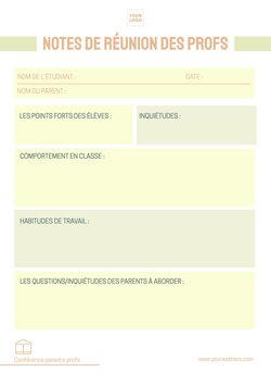 Fiches gratuites et imprimables pour réunions parents-profs