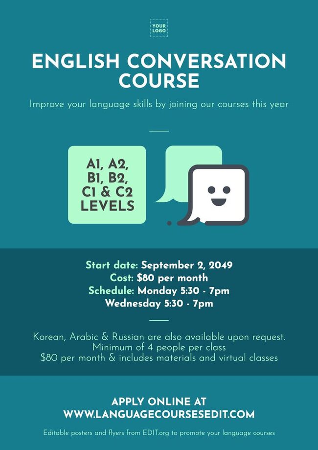 Designs for Language Classes and Courses Ads