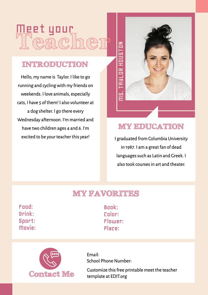Edit Free Meet The Teacher Templates To Print