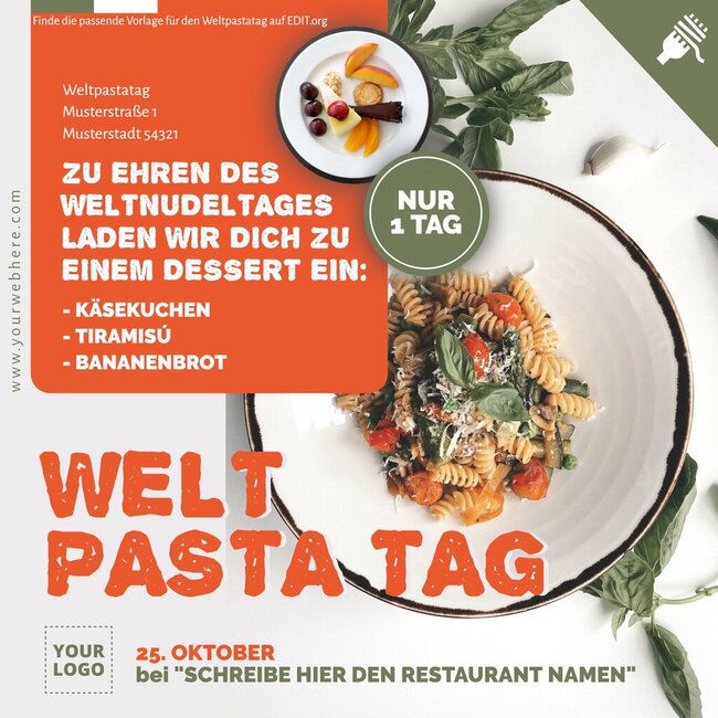 Entwirf kostenlose Banner für den Welt-Pasta-Tag