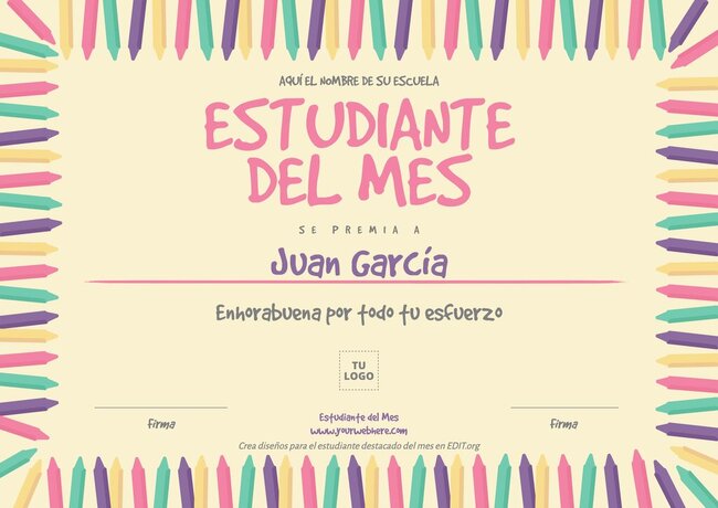 Certificados de Estudiante del Mes editables online