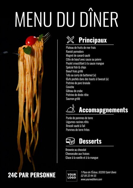 Modèles de menus de dîner imprimables gratuits