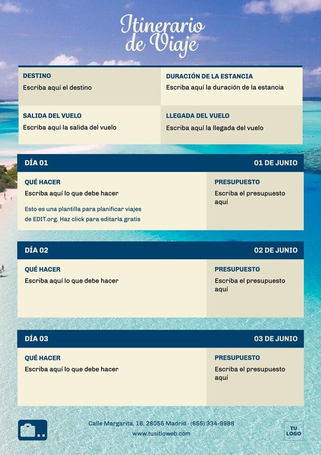 Planejadores de viagem para editar e imprimir grátis