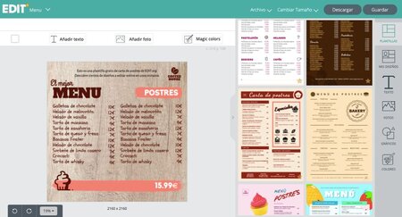 Plantillas de carta de postres para editar online