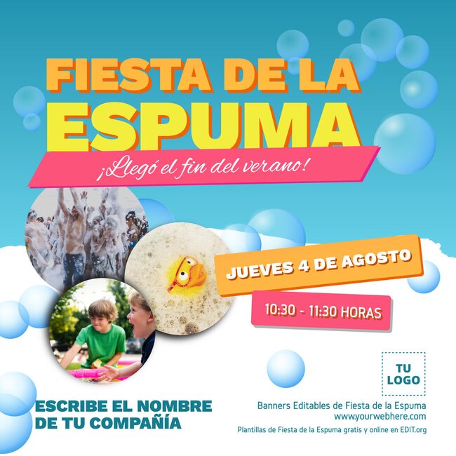 Crea flyers de Fiesta de la Espuma con plantillas editables
