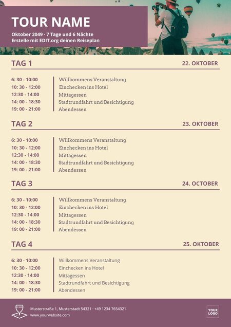 Kostenlose Vorlagen für Reisepläne zum Bearbeiten und Ausdrucken