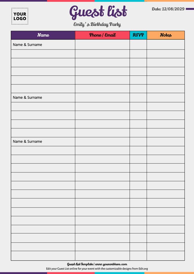 Free Guest List Templates to Customize