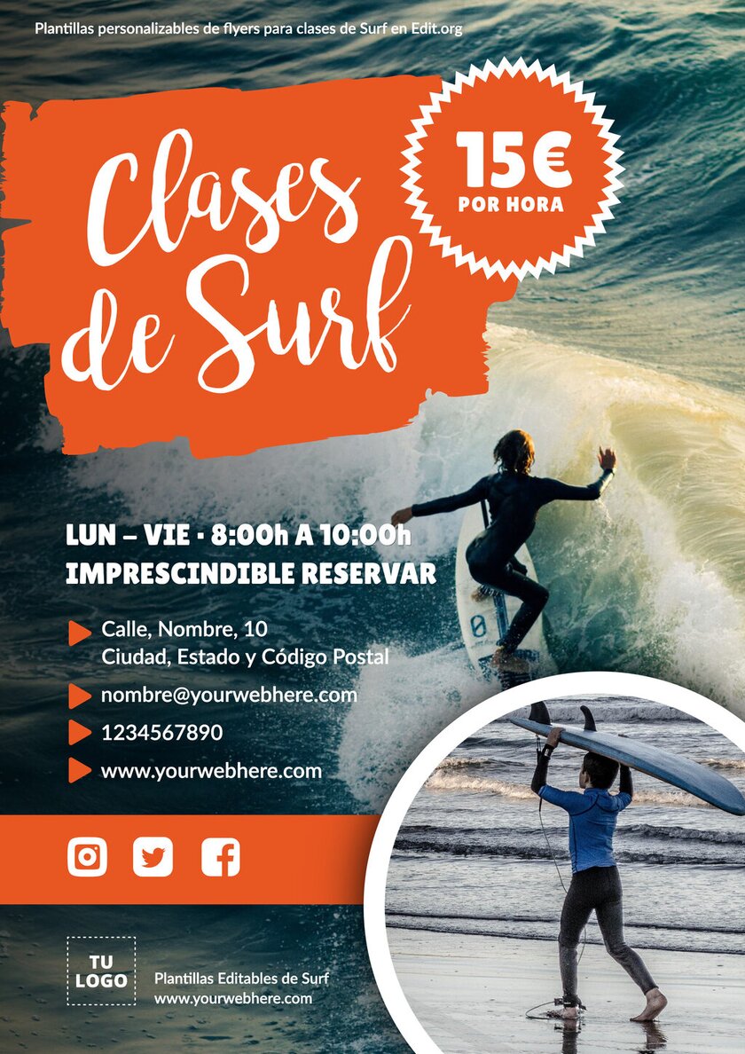 Crea flyers de Surf con plantillas editables