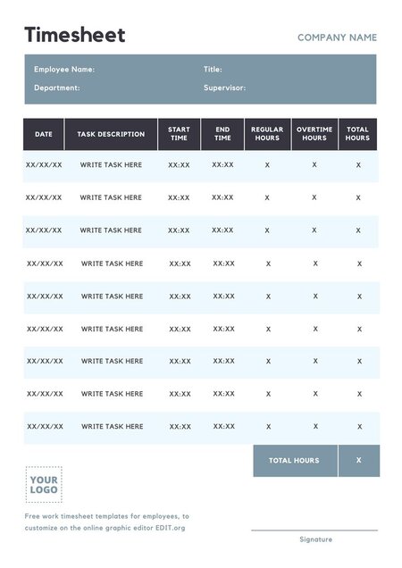 Online editable timesheet templates