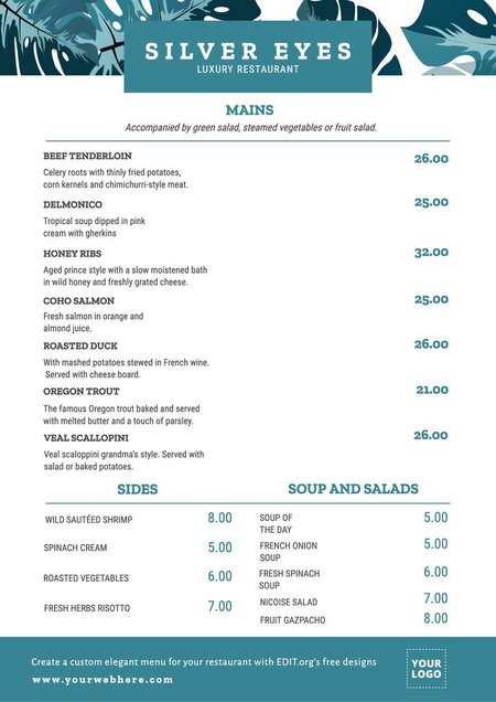 Fancy Menu Templates to Edit Online