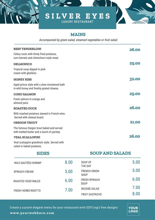 Fancy Menu Templates to Edit Online