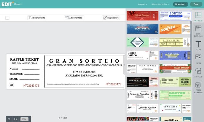 Modelos de bilhetes de rifa para impressão
