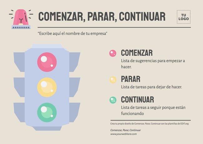 Plantillas de Comienza, Detén, Continúa editables
