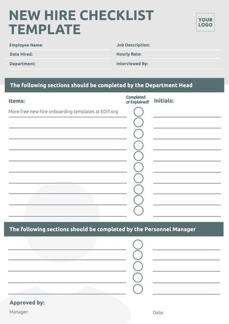 Editable New Hire Onboarding Checklist Templates