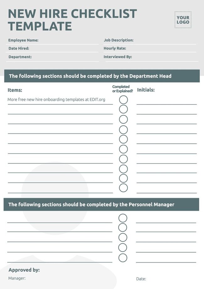 Editable New Hire Onboarding Checklist Templates