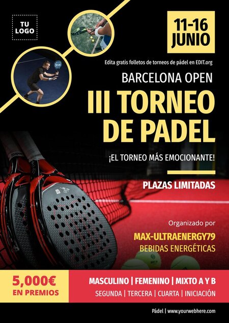 Carteles para clubs de Pádel editables gratis