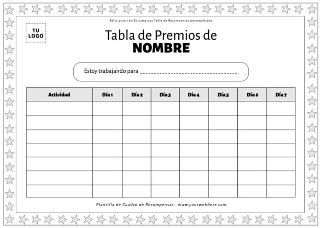 Diseña una Tabla de Recompensas con plantillas online
