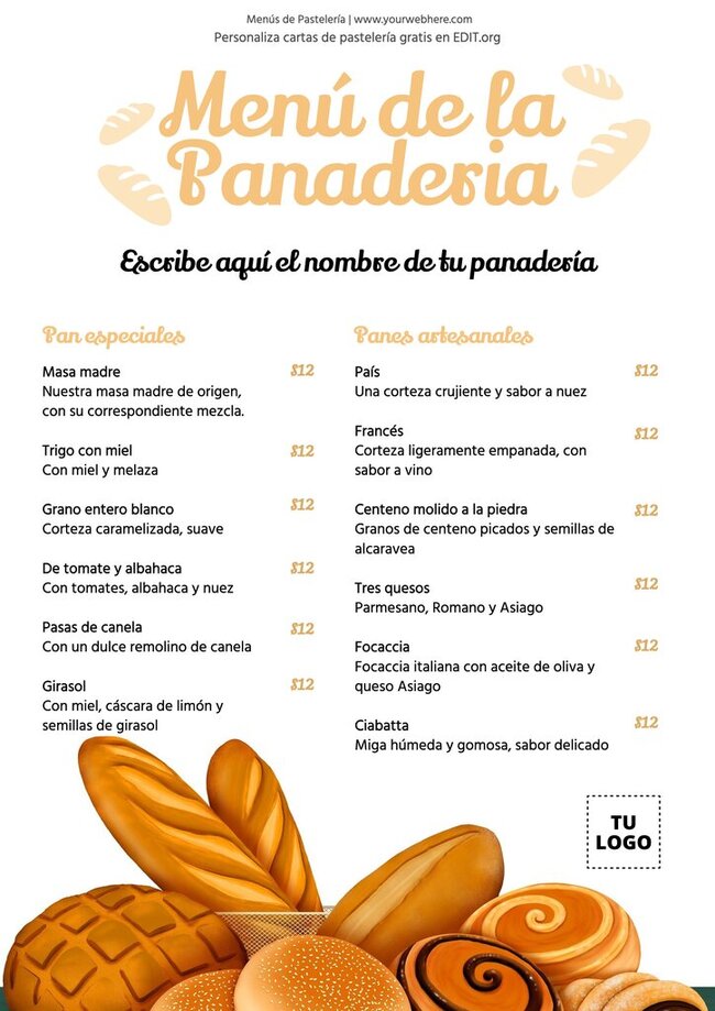 Diseña un Menú de Pastelería con plantillas online