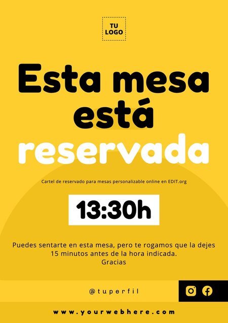 Crea un letrero de Reservado para Mesas online