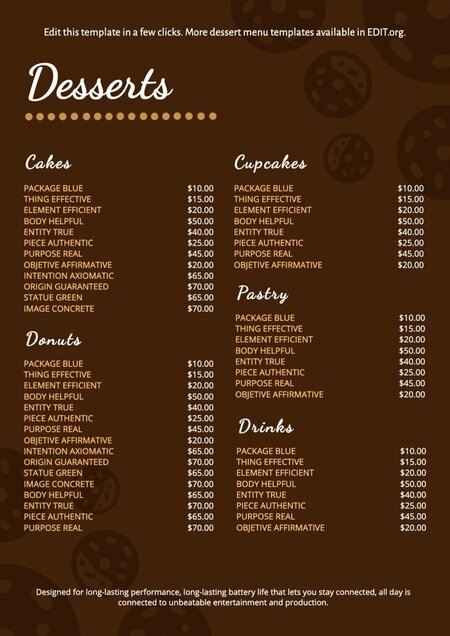 Dessert menu templates to edit online