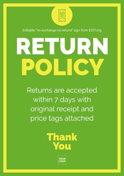 Customize a No Refund Policy sign for your business