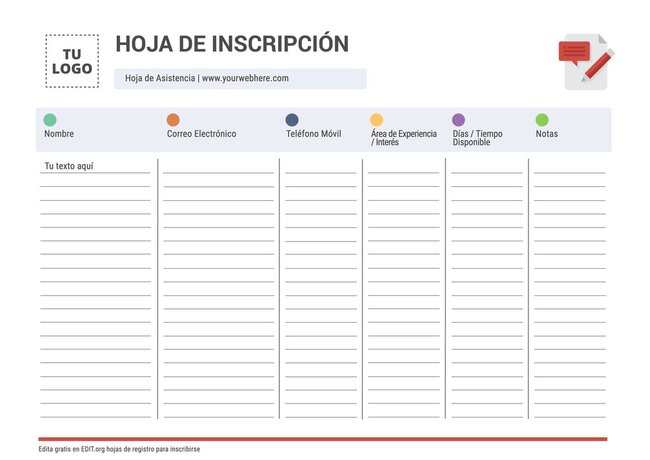 Diseña una Hoja de Registro con plantillas online
