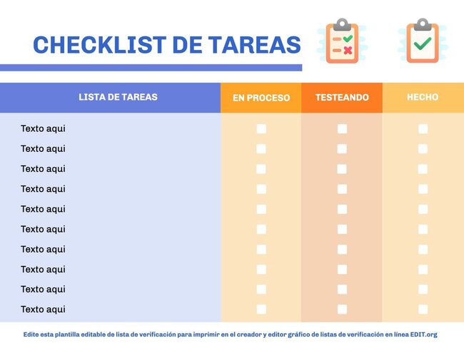 Plantillas de listas de verificación editables online (Checklists)