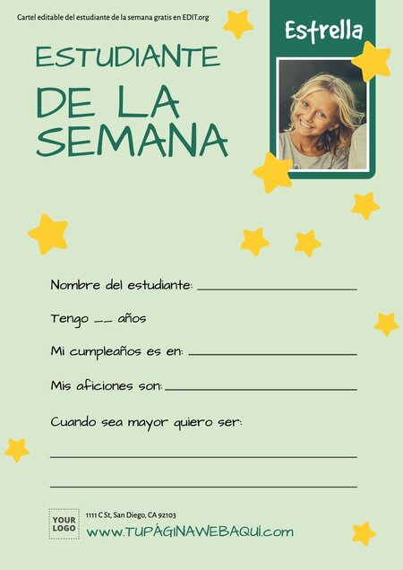 Carteles del Estudiante de la Semana editables