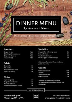 Modelli di menu per la cena stampabili gratuiti