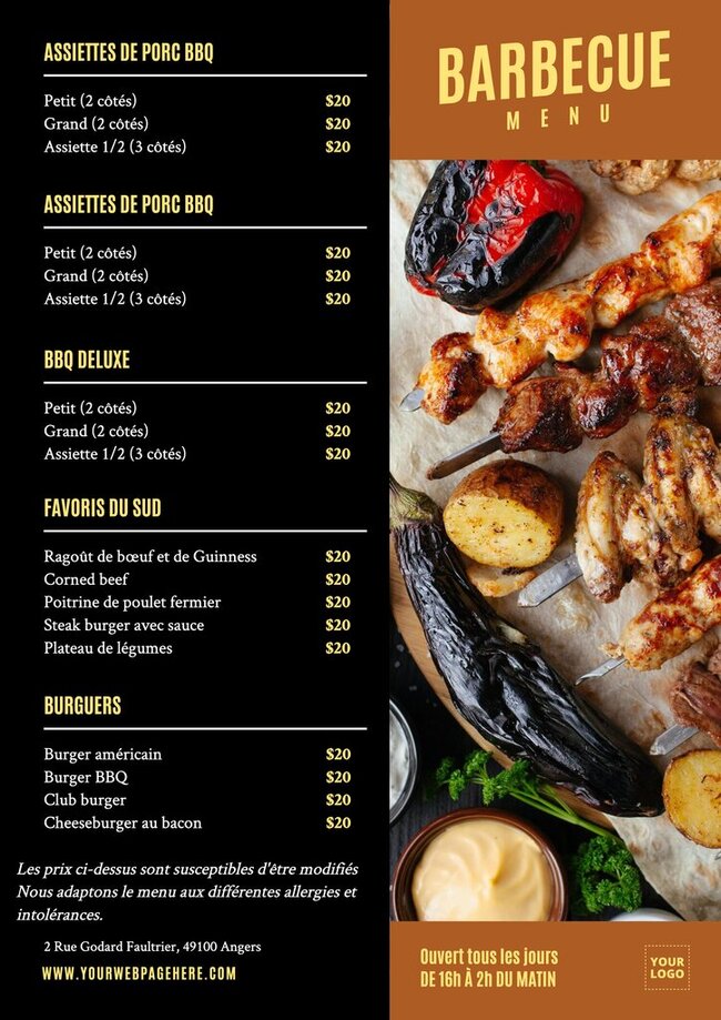 Modèles de menus BBQ modifiables gratuits