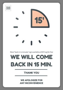 Edit free Back in 5 Minutes sign templates