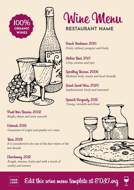 Personalized wine lists templates