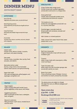 Modelli di menu per la cena stampabili gratuiti