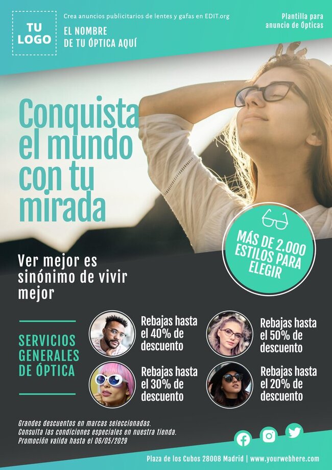 Diseña Publicidad para Ópticas con plantillas editables