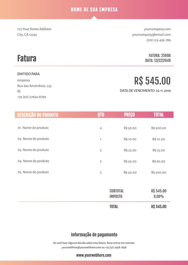 Modelos de fatura e orçamento para editar online