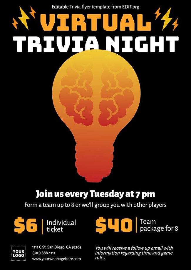 Customize free Trivia night flyers online