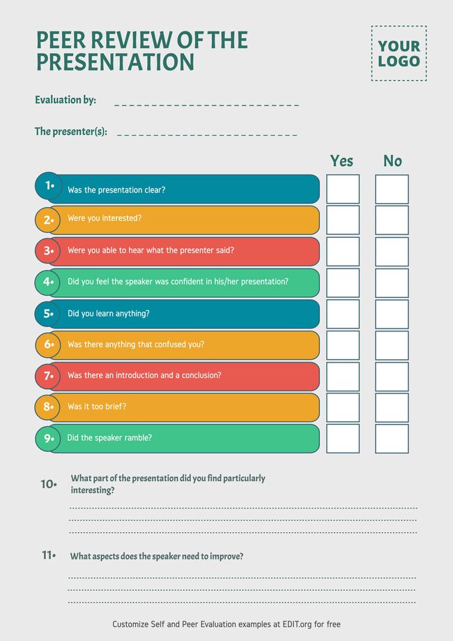 Editable Student Self Assessment Templates