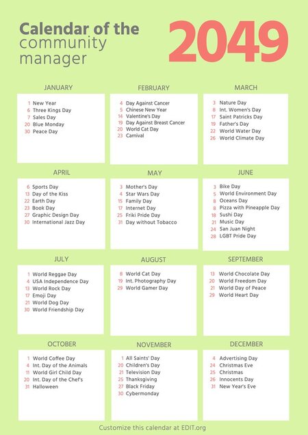 Community Manager calendars