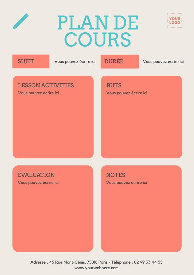 Modèles de plans de cours modifiables et imprimables
