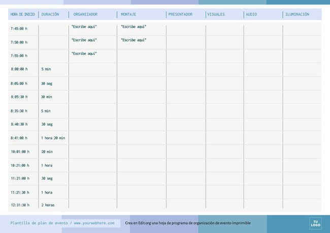 Crea un Plan de Organización de Eventos gratis