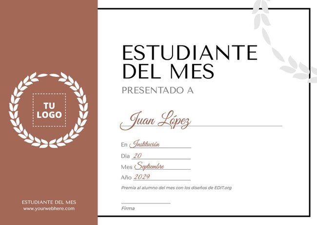 Certificados de Estudiante del Mes editables online