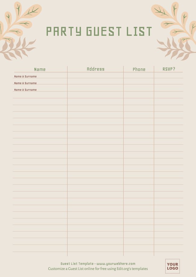 Free Guest List Templates to Customize