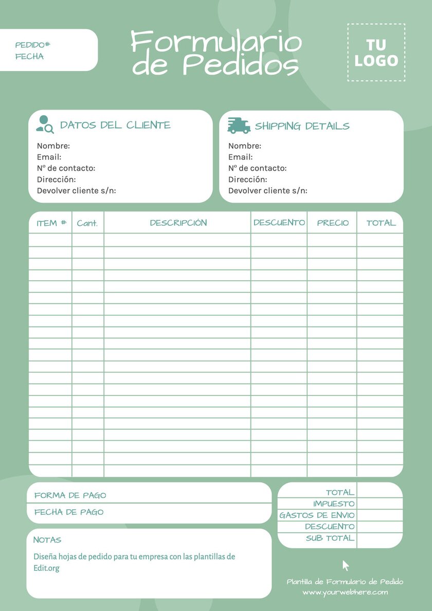 Personaliza Hojas de Pedido para tu empresa